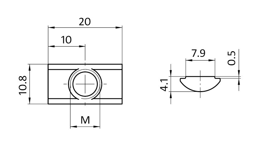 Tuerca corredera giratoria 10.8 x 4.1 mm | M6 | 096426