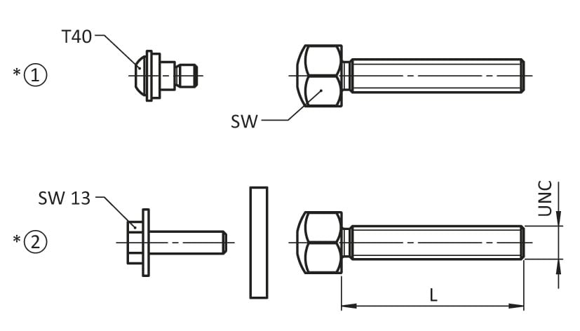 Threaded Rod ST UNC for Pivot Feet | 35400 | Steel | 22 (7/8") | 1-8 ...